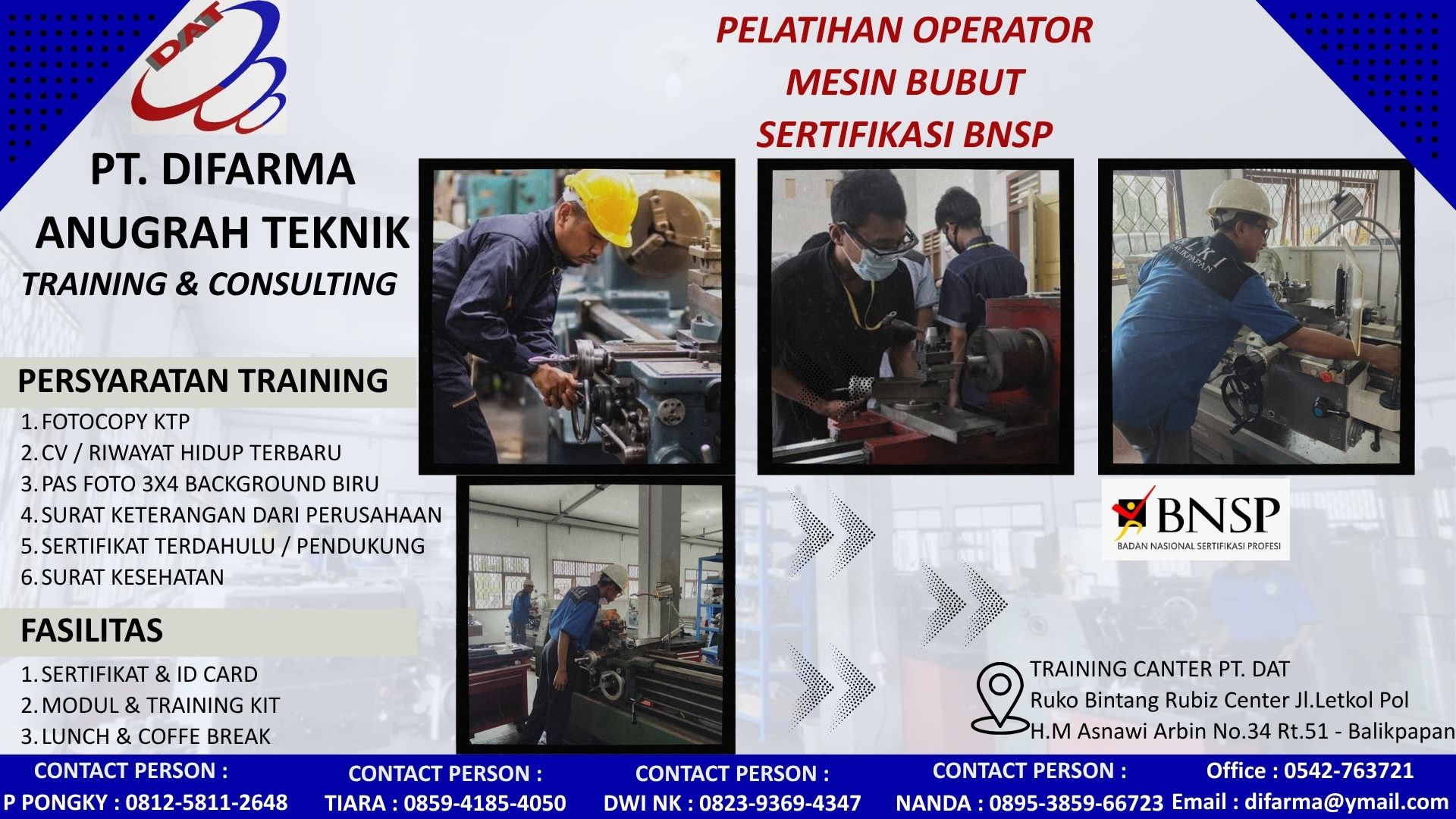 TRAINIG OPERATOR MESIN BUBUT sertifikasi BNSP – DIFARMA ANUGRAH TEKNIK